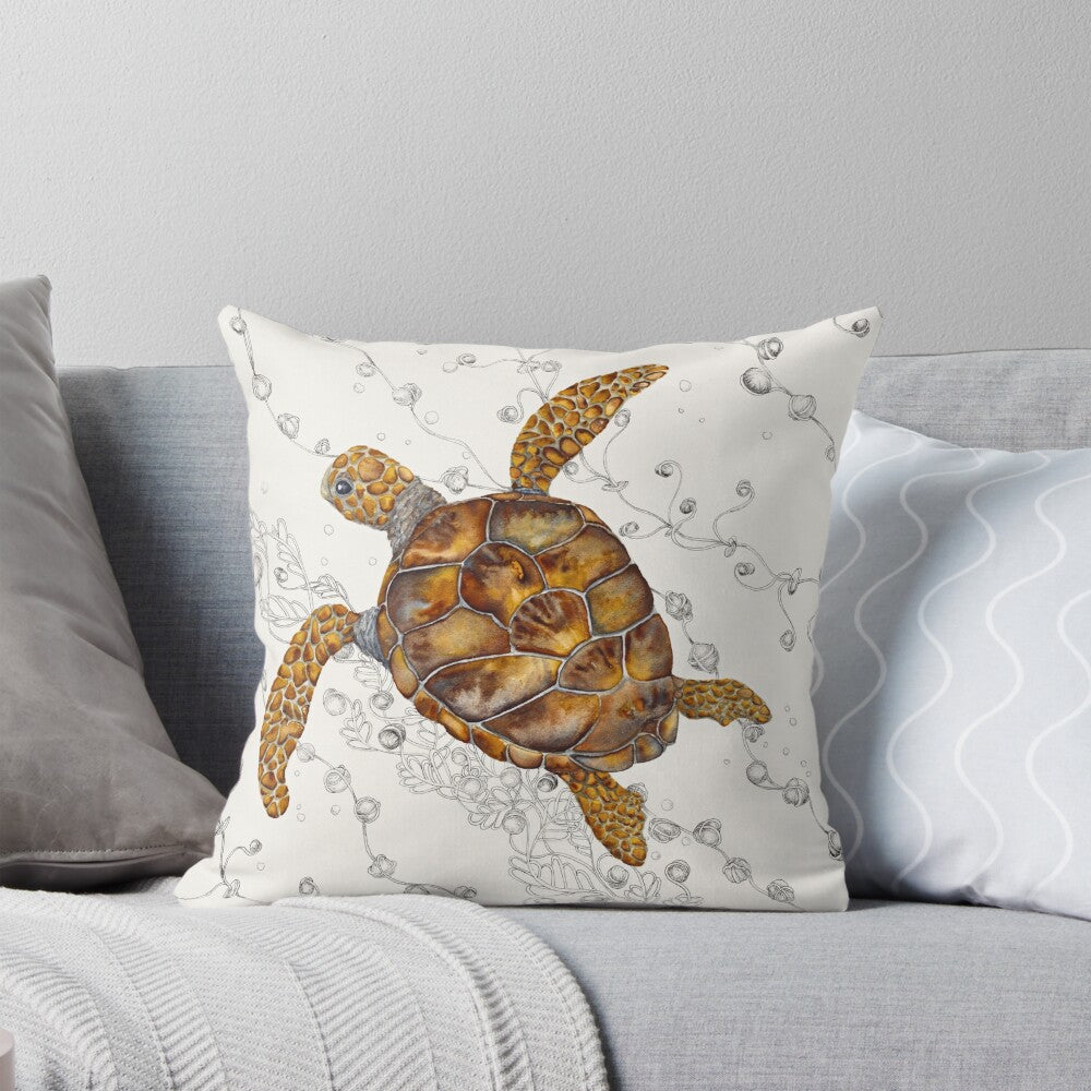 Cushion Cover of a Swimming Green Turtle – PJ Paintings